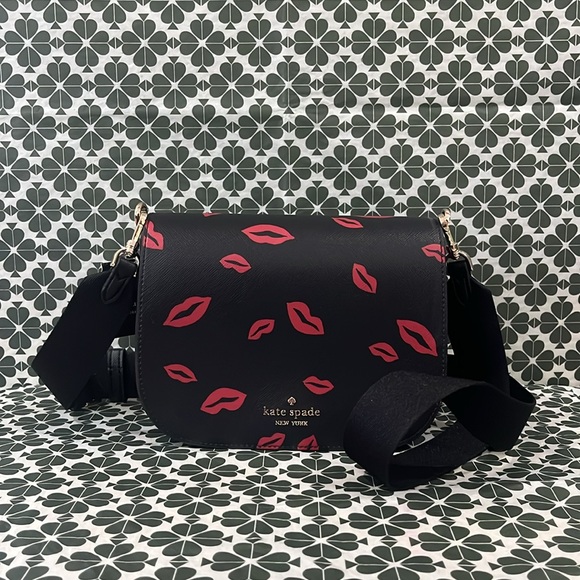 kate spade | Bags | Kate Spade Madison Lip Toss Saddle Bag Black Multi ...